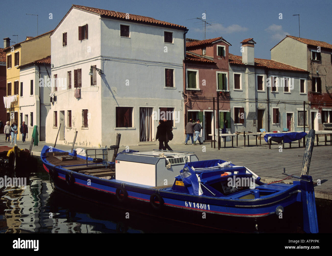 Burano / Fishing boat and houses Stock Photo - Alamy