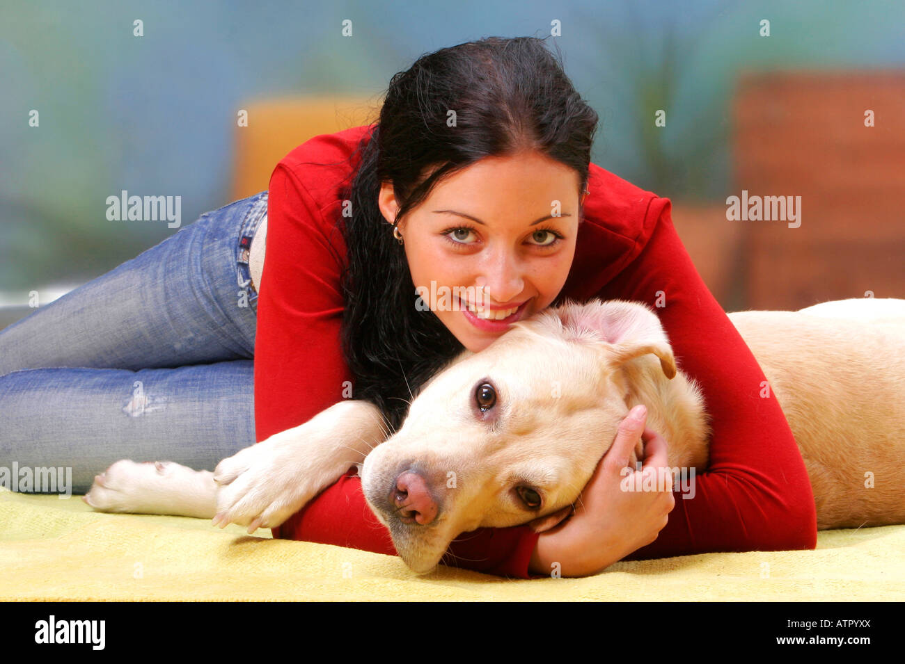 Woman with Labrador Retriever Stock Photo - Alamy