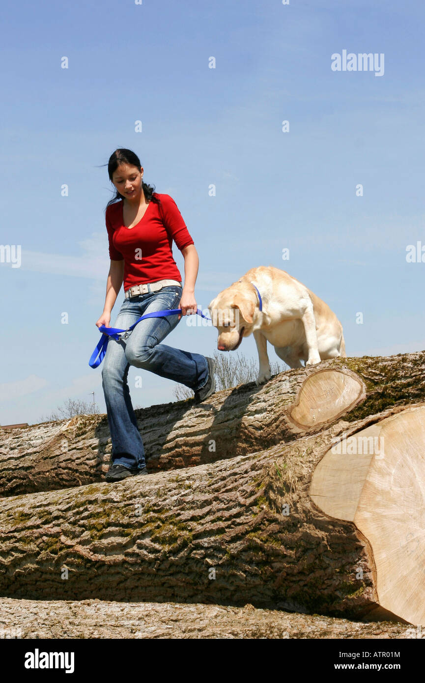 Woman with Labrador Retriever Stock Photo - Alamy