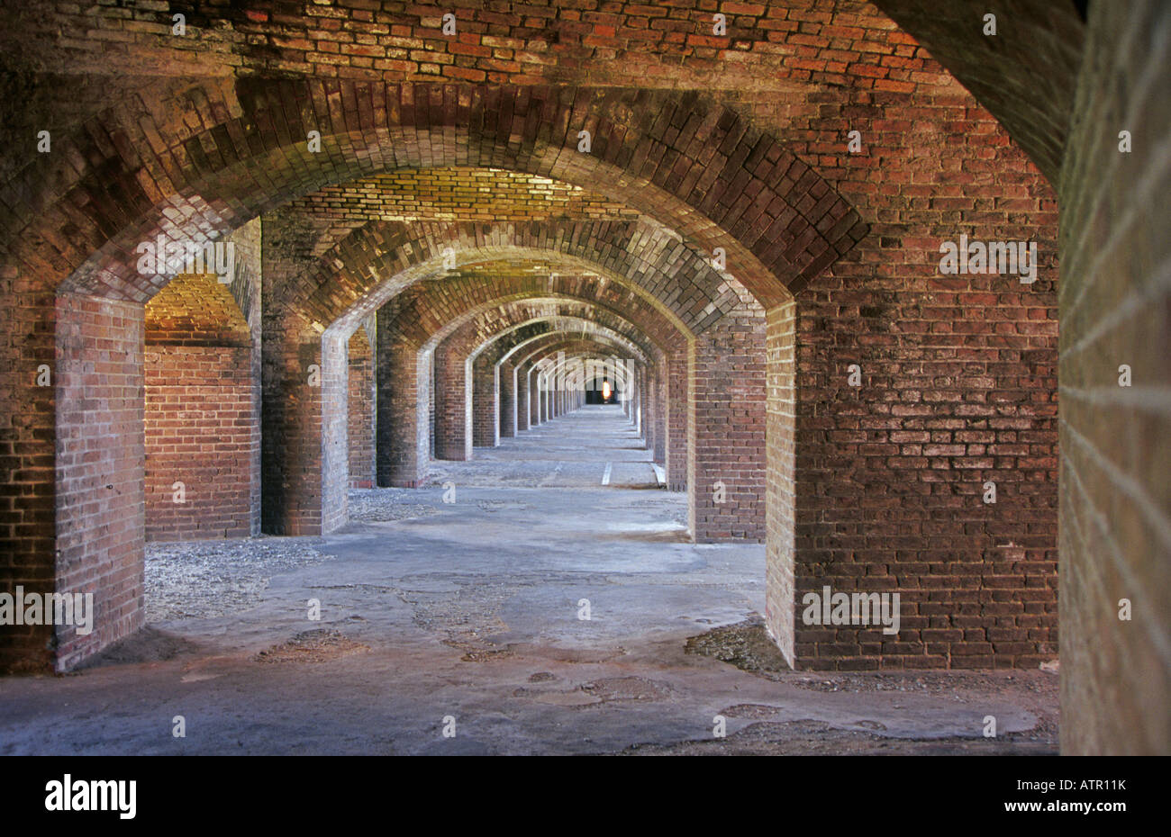 A view of the brick passageways at Old Fort Jefferson in Dry Tortugas ...