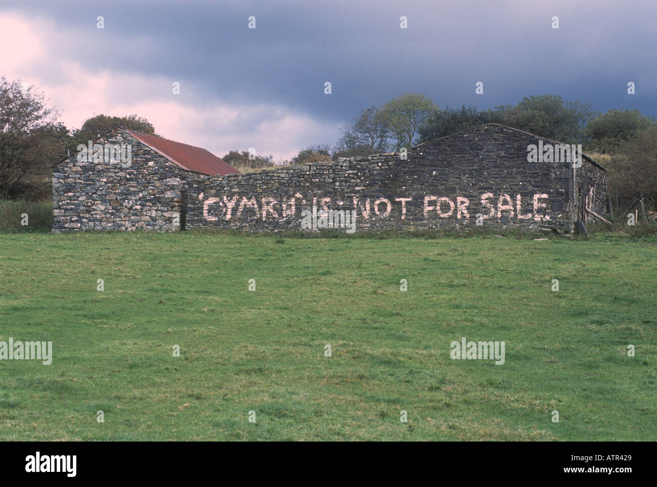 Welsh Nationalist Graffiti on Barn Trawsfynydd North West Wales Stock ...
