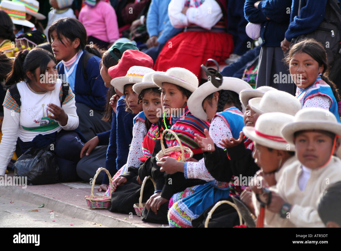 Peruvian children at school festival Amantani Island Peru Stock Photo ...