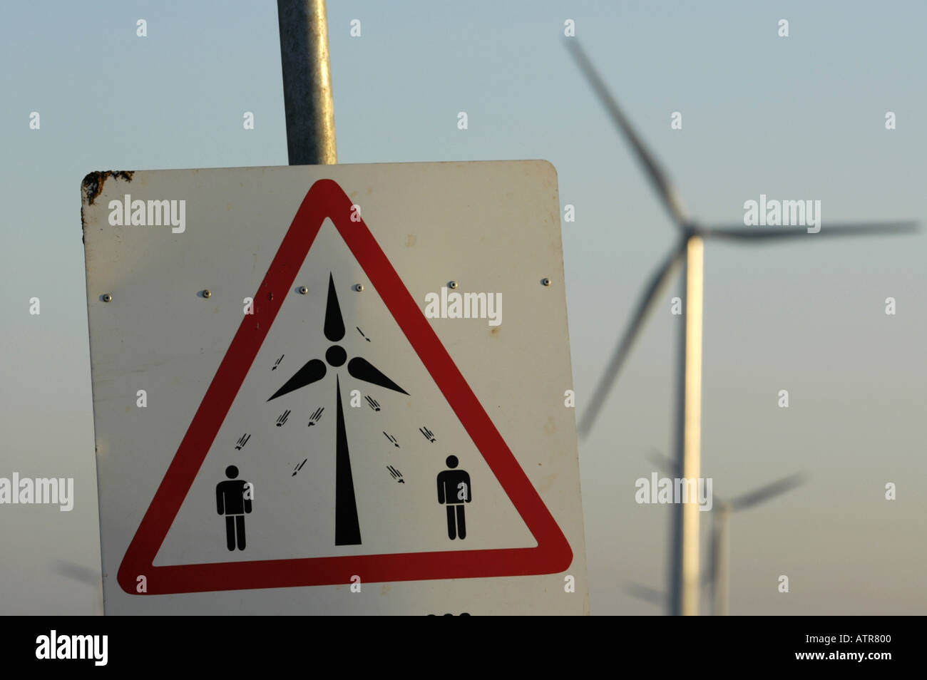 wind energy plant near Parndorf, warning sign, falling ice in winter ...