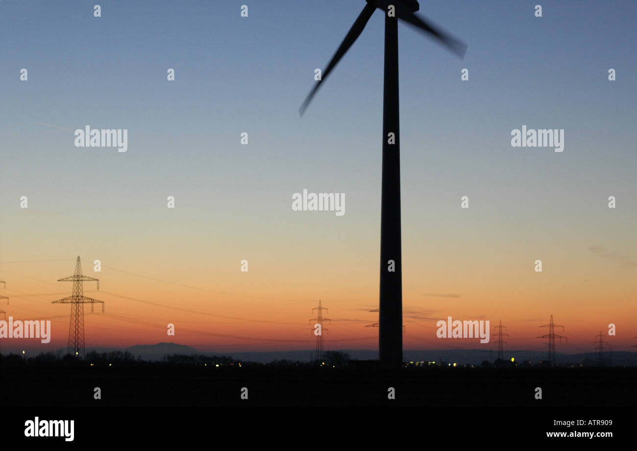 wind energy plant near Parndorf, wind turbine, sunset Stock Photo - Alamy