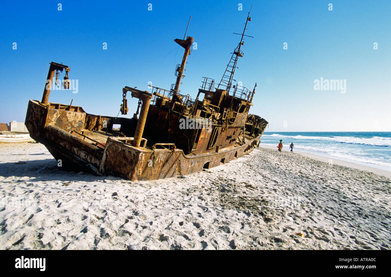 Blue sky with remains of ship wreck on the beach hi-res stock ...