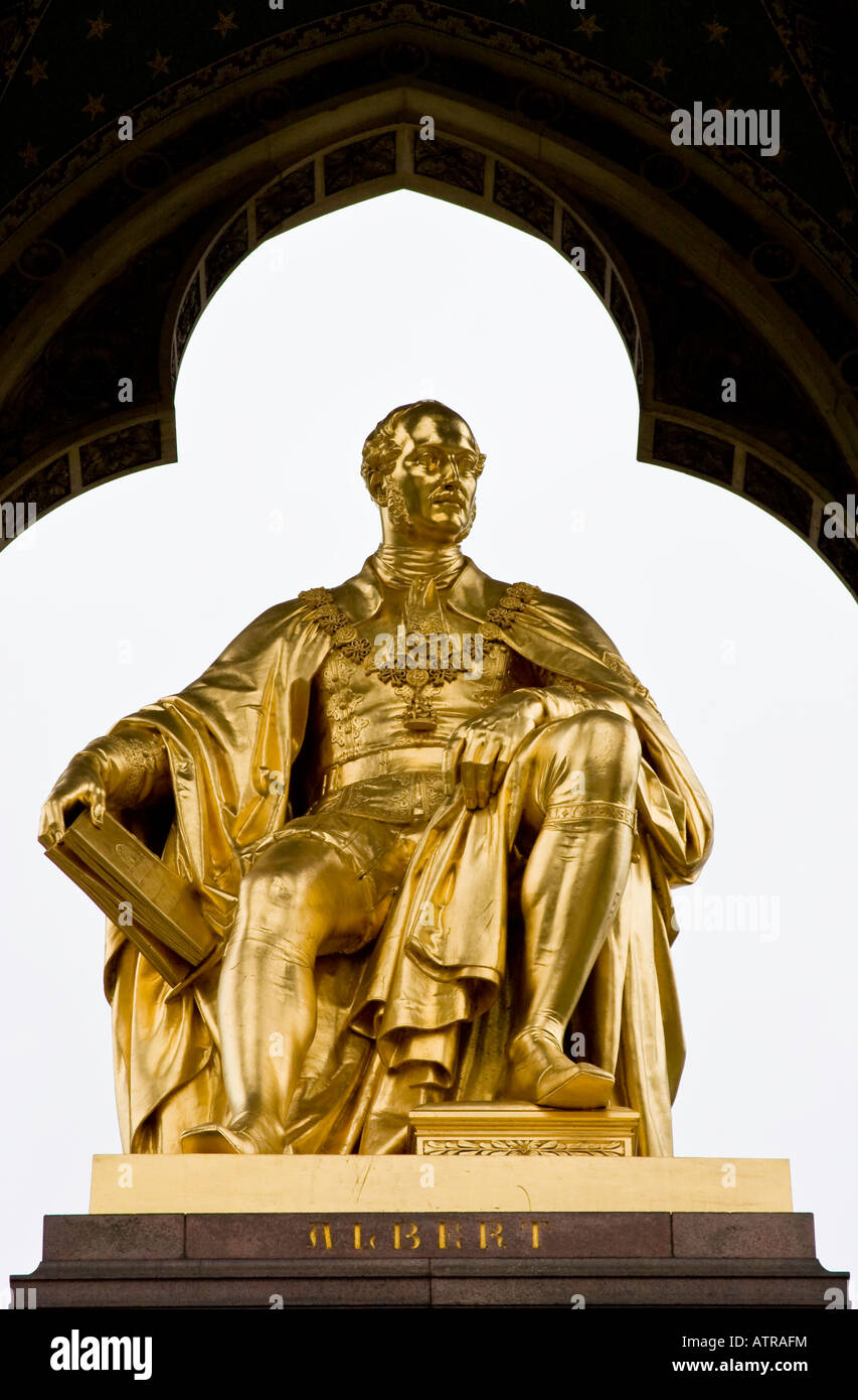 Gilded figure of Prince Albert at the centre of the Albert Memorial ...
