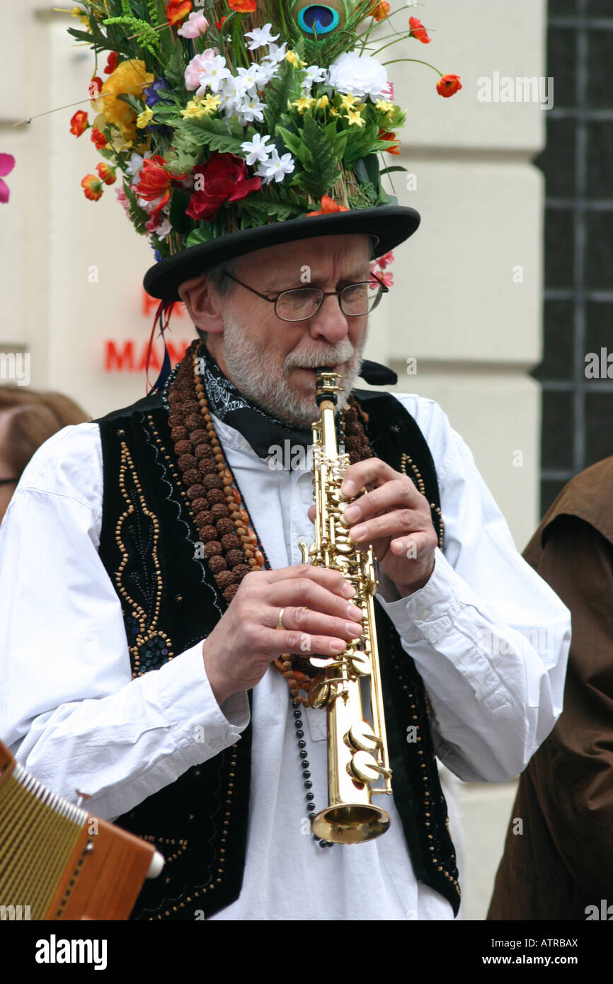 sweeps festival morris flute player musician Stock Photo - Alamy