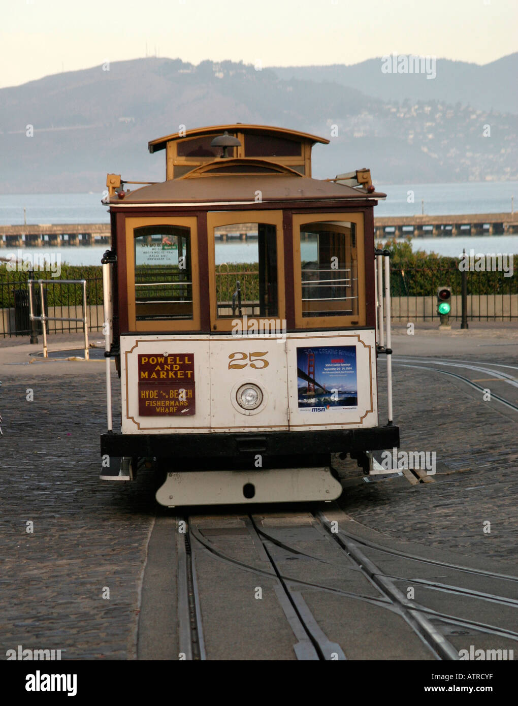 A cable car in front of the bay. San Francisco, California Stock Photo ...