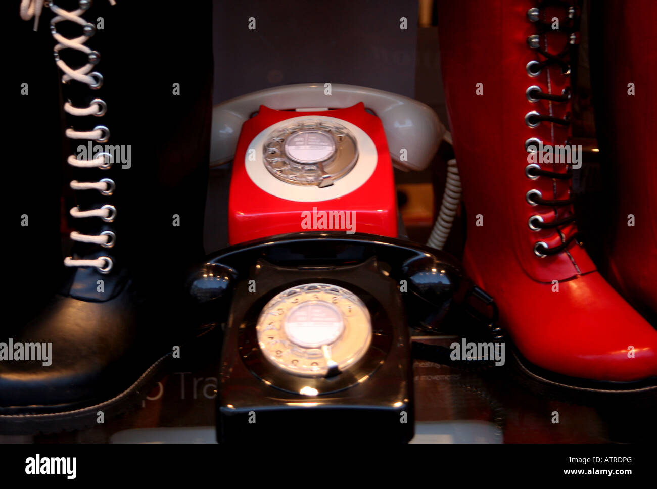 Sixties style retro design telephones on display in London shop Stock ...