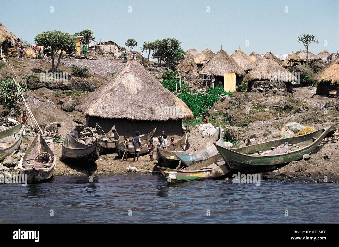 Part of a tiny village on a rocky islet in Lake Victoria Kenya East ...