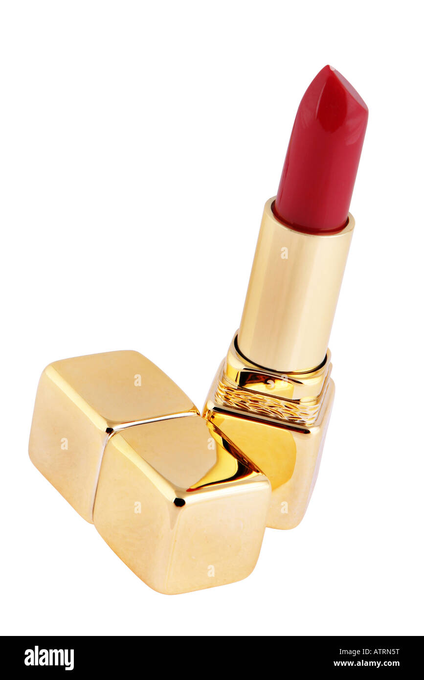Red open lipstick closeup isolated on white background Stock Photo - Alamy