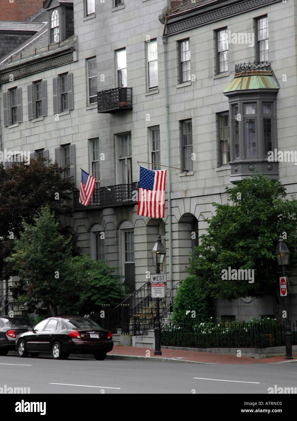 American Flag Hanging Outside Boston Condo Stock Photo - Alamy