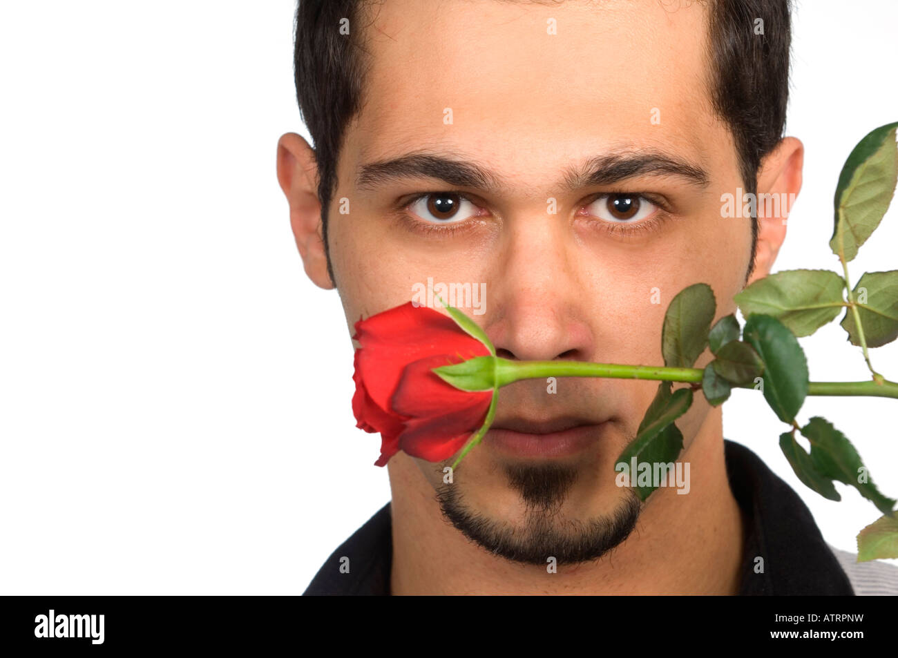 young man with red rose Stock Photo - Alamy