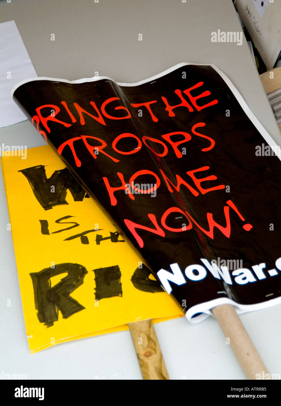 Anti war protest signs on ground during Iraqi War protest in Washington ...