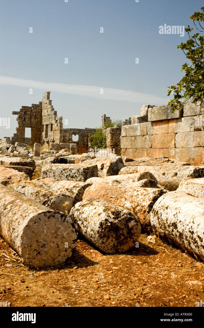 Columns lie scattered at Ruins of Serjilla one of the Syrian deserted ...