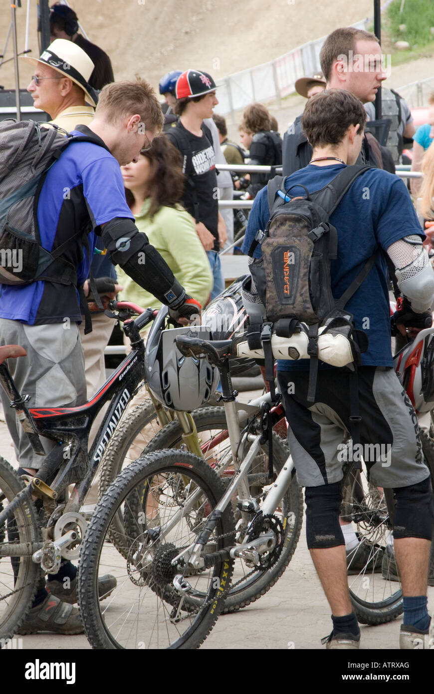 Mountain bikers at Whistler Resort, British Columbia, Canada Stock ...