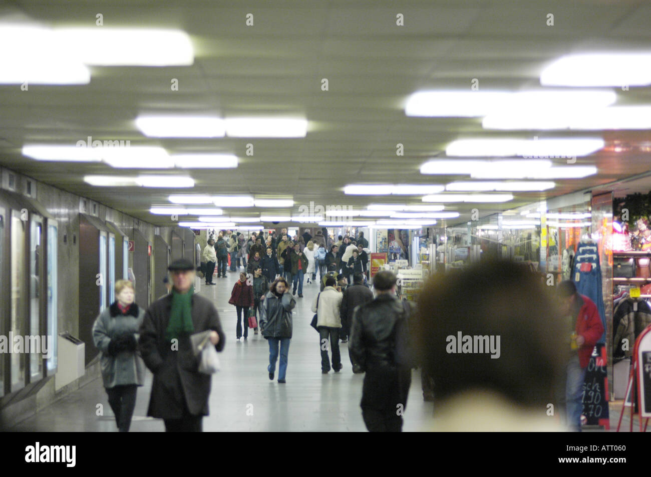 Vienna, Karlsplatz underground station, underground passage with people ...