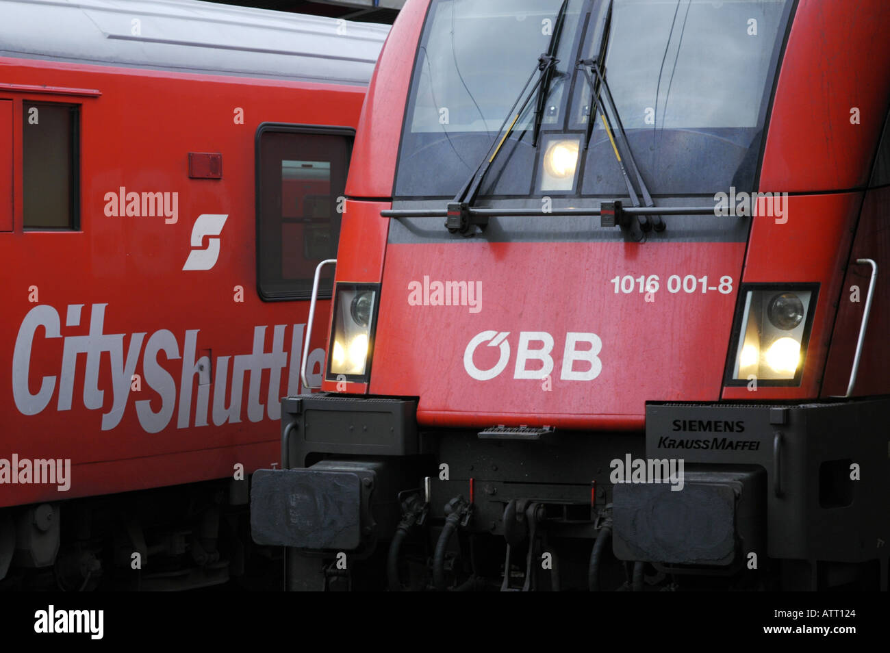 OEBB, Austrian Federal railway, train front with City Shuttle logo ...