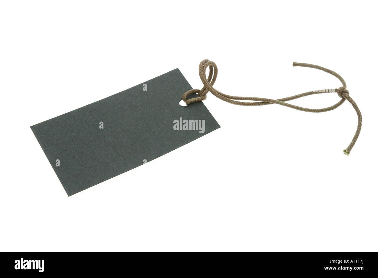 Blank black tag with string isolated on white Stock Photo - Alamy