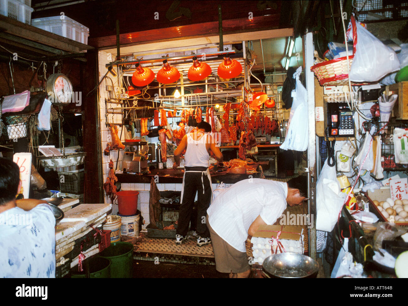 Meat vendor Kowloon Hong Kong Stock Photo - Alamy