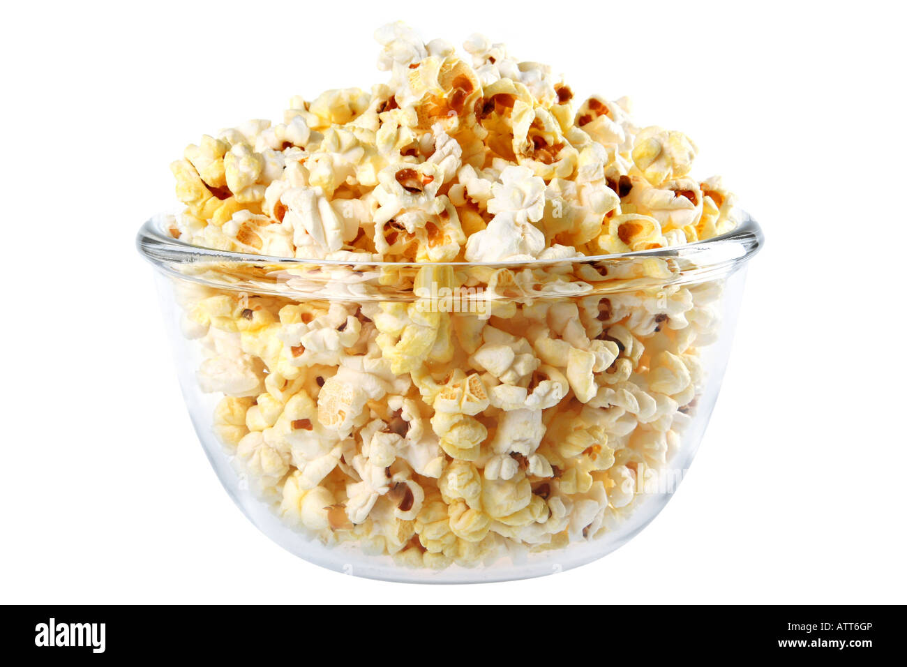 Popcorn in glass plate on white background Stock Photo - Alamy