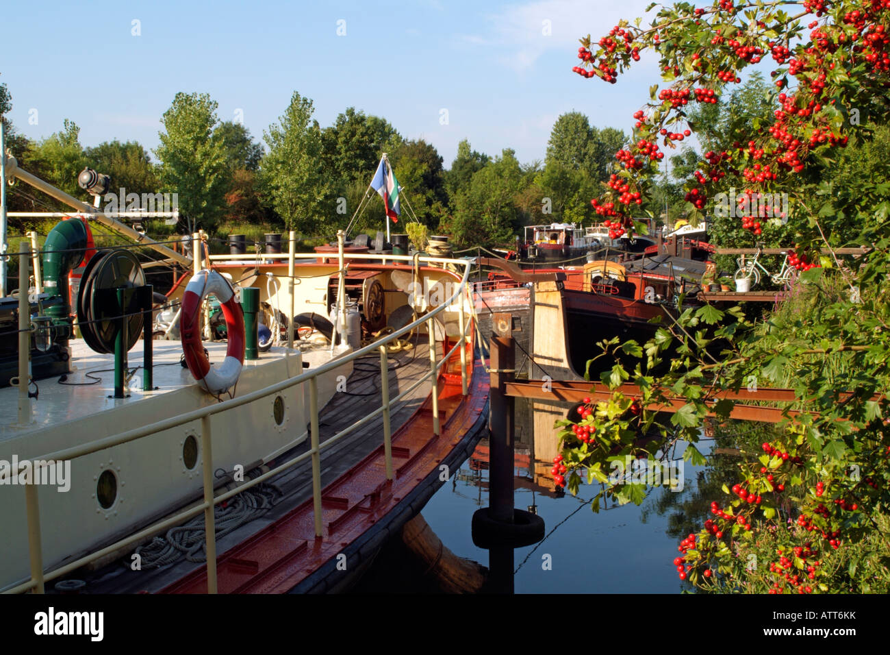 Alongside River Soane in Burgundy France a restored Dutch Pilot Boat ...