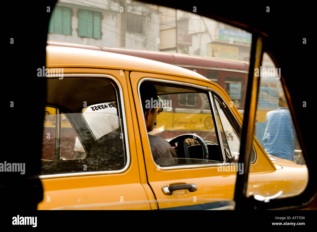 View of a taxi through the window of another car Stock Photo - Alamy
