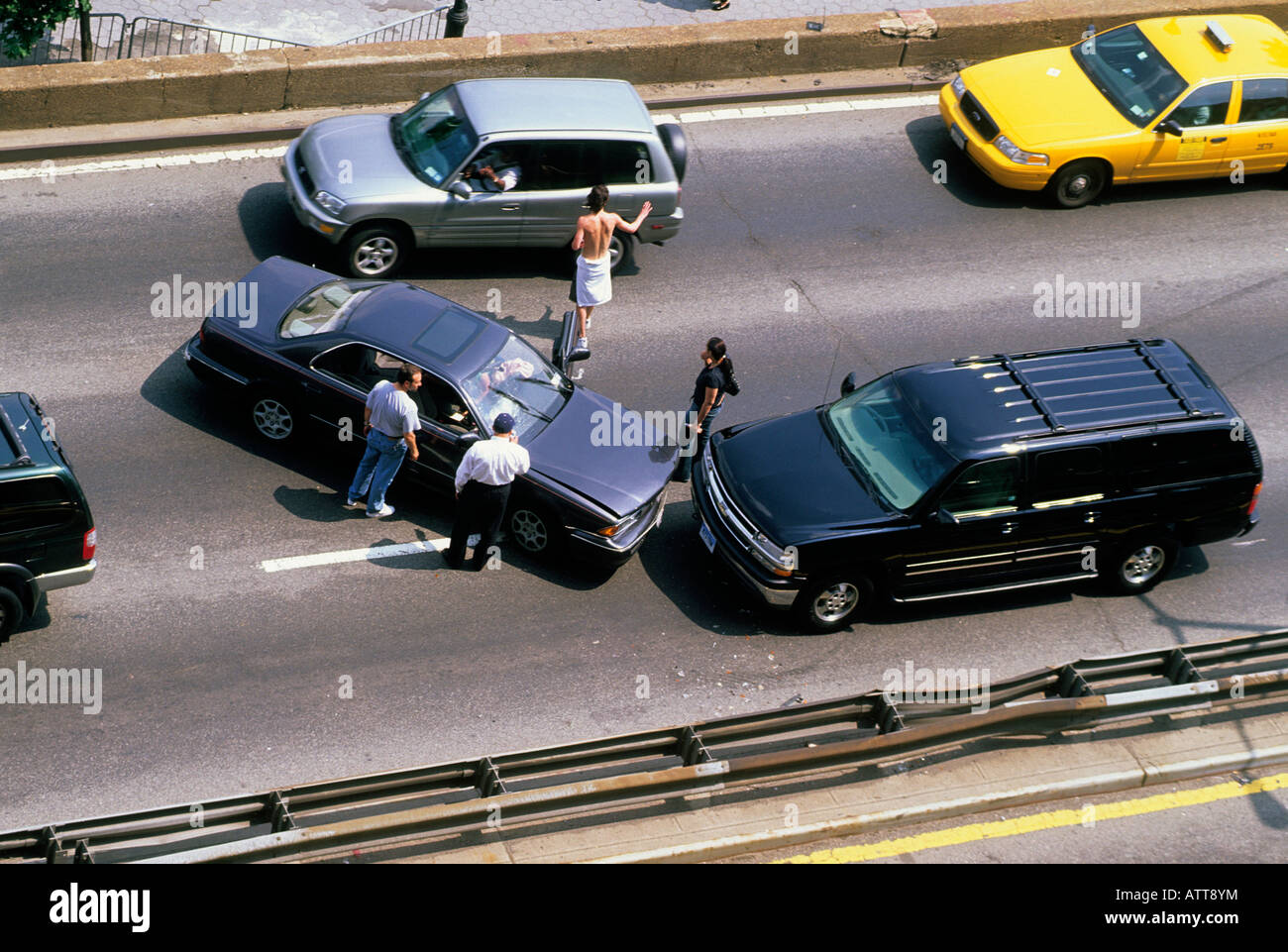 New York driving. Head on automobile collision accident on the East ...