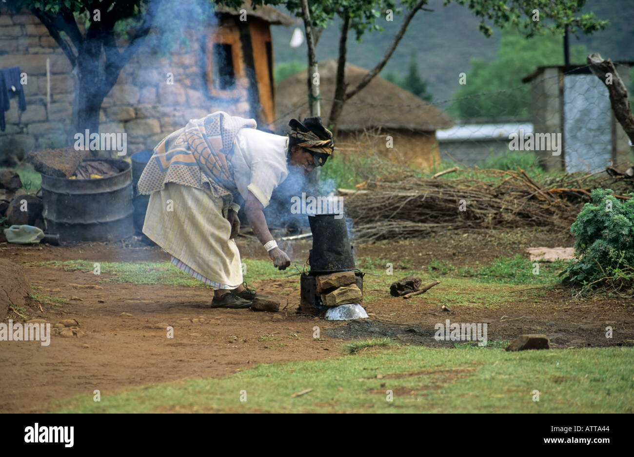 Local Woman making Traditional Beer, Malealea Village, Lesotho Stock ...
