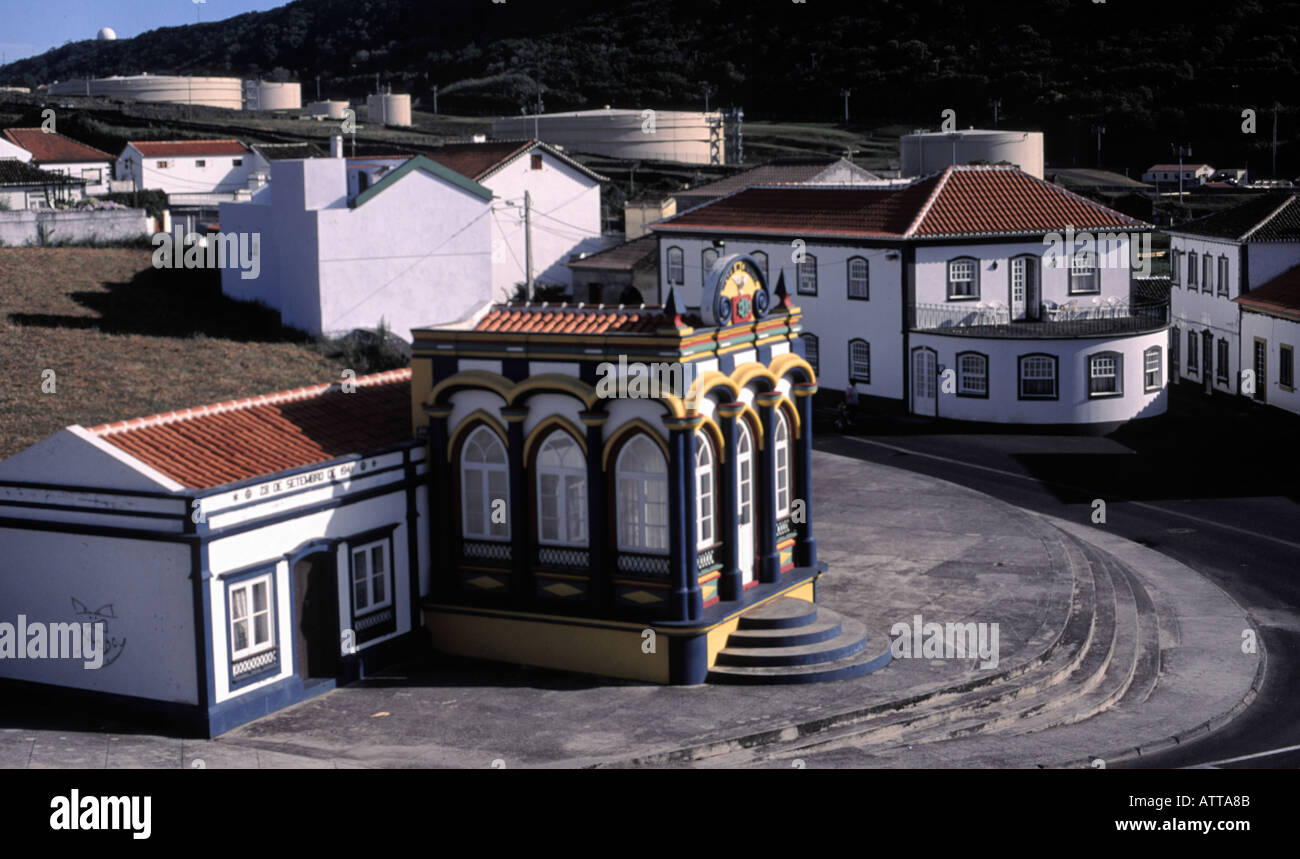 Traditional houses and Imperio monument in Praia da Vitoria on the ...