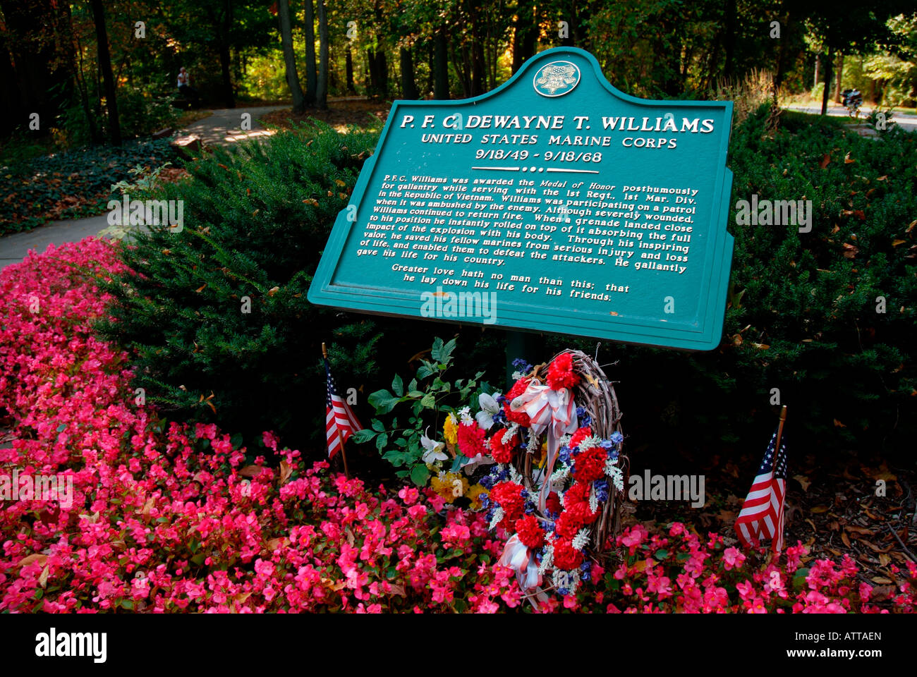 Memorial to Private First Class Dwayne T. Williams, a U.S. Marine who ...