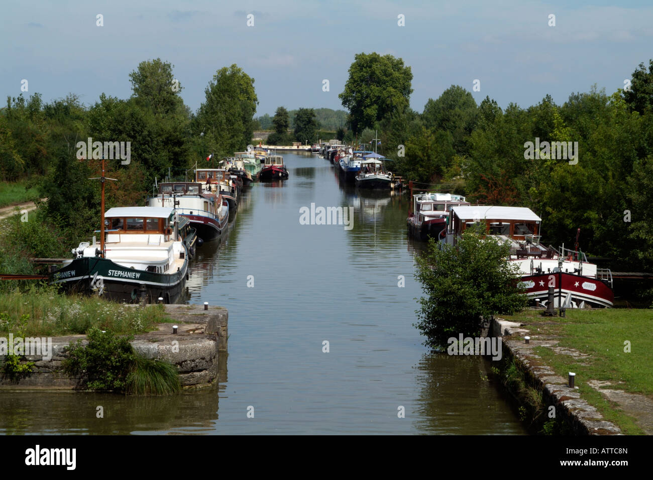 River Saone in the Cote D Or France Canal Boats at St Jean de Losne ...
