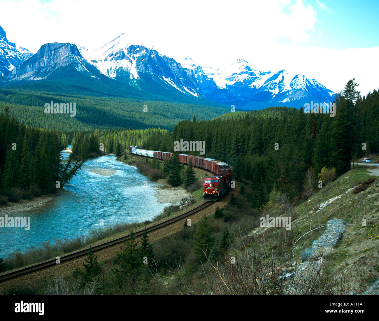 BANFF NATIONAL PARK ALBERTA CANADA June A CPR freight train coming ...