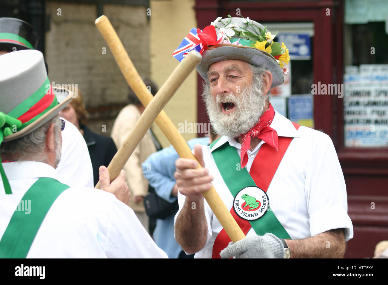 sweeps festival fighting sticks morris dancers Stock Photo - Alamy