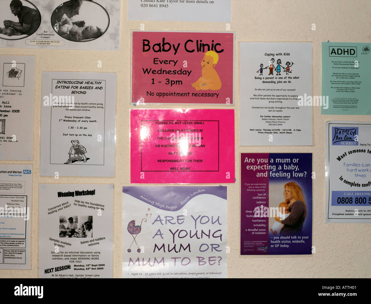 Doctors Surgery Waiting Room with Notice Board in Cheam Surrey England ...