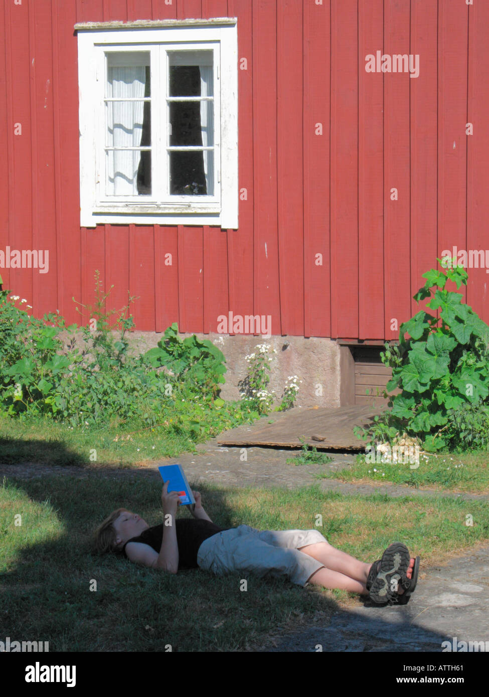 Boy in shade reading book hi-res stock photography and images - Alamy