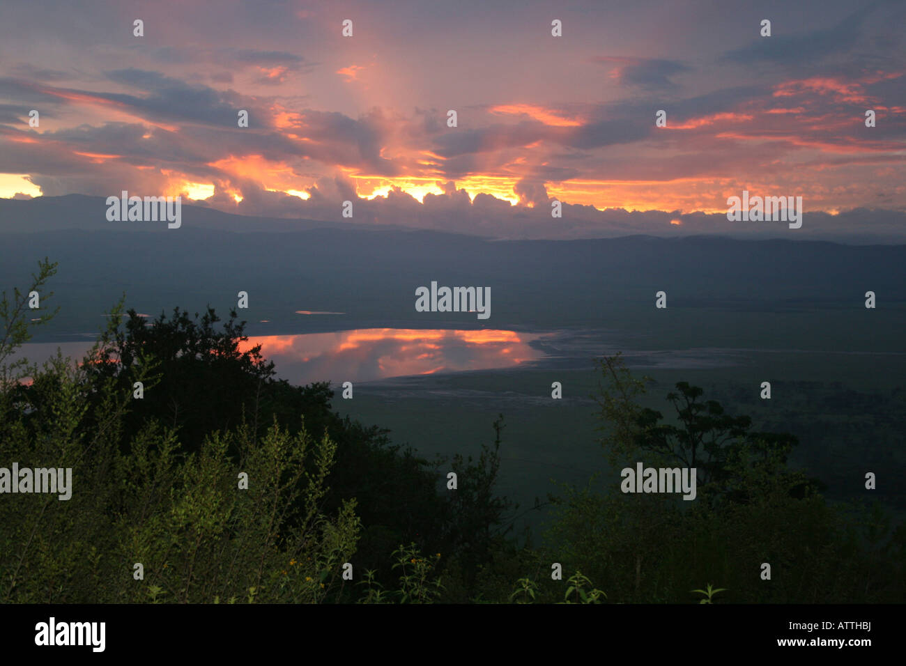Africa tanzania Sunset at ngorongoro crater a view of the geological ...