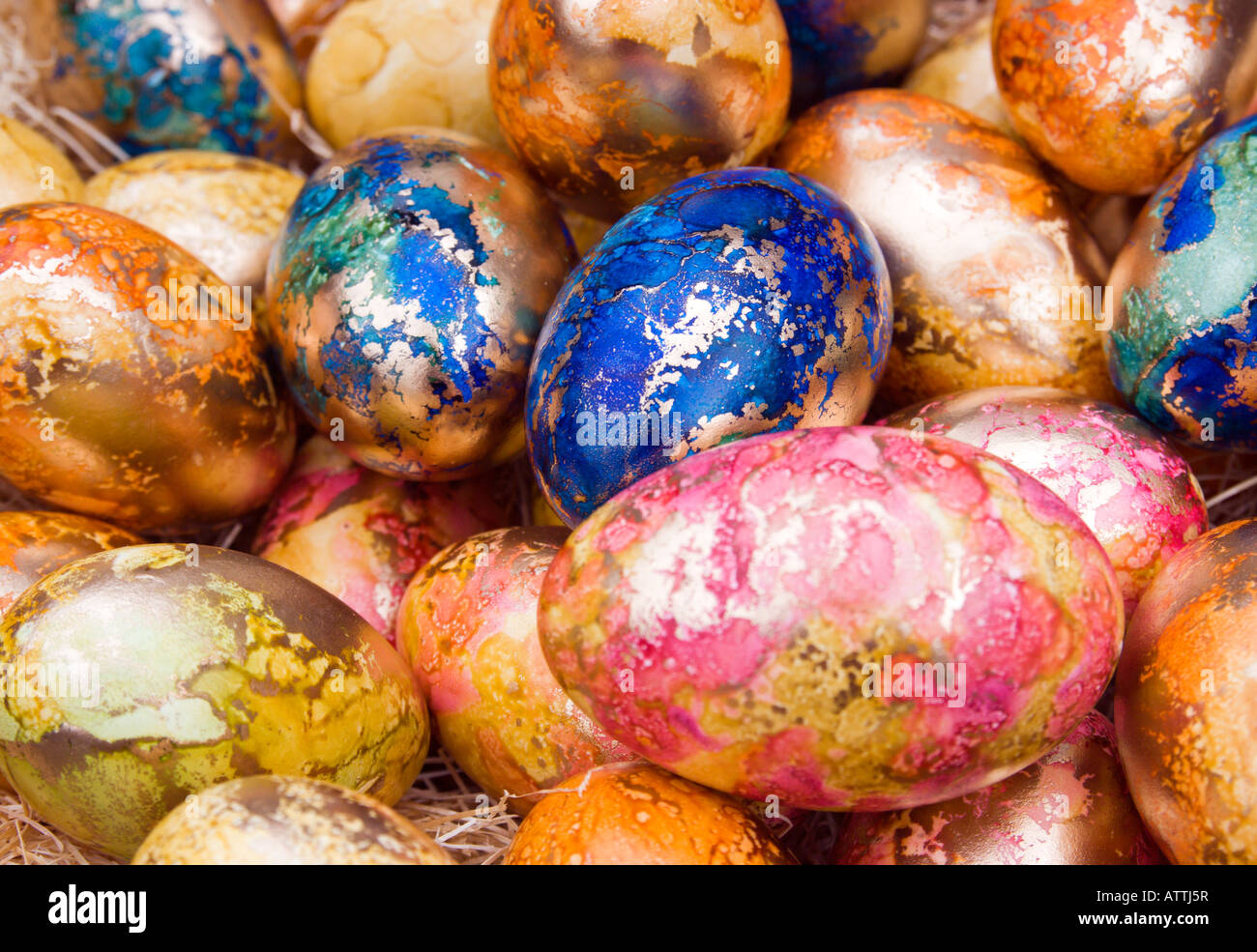 Hand painted gilded goose easter eggs Stock Photo - Alamy