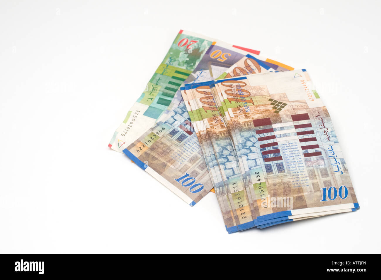 Israeli currency NIS New Israeli Sheqalim on white background bank ...