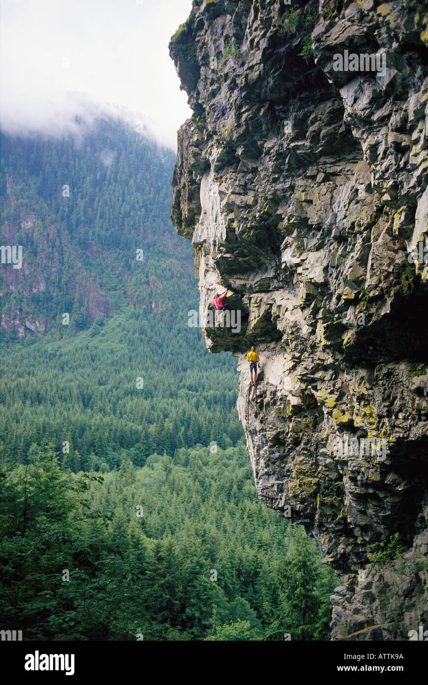Two men rock climbing in the central Cascade Mountains Washington USA ...