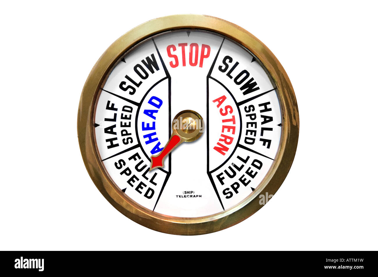 Full Speed Ahead On An Old Brass Ships Telegraph Isolated On A White Full Speed Ahead On An Old Brass Ships Telegraph Isolated On A White