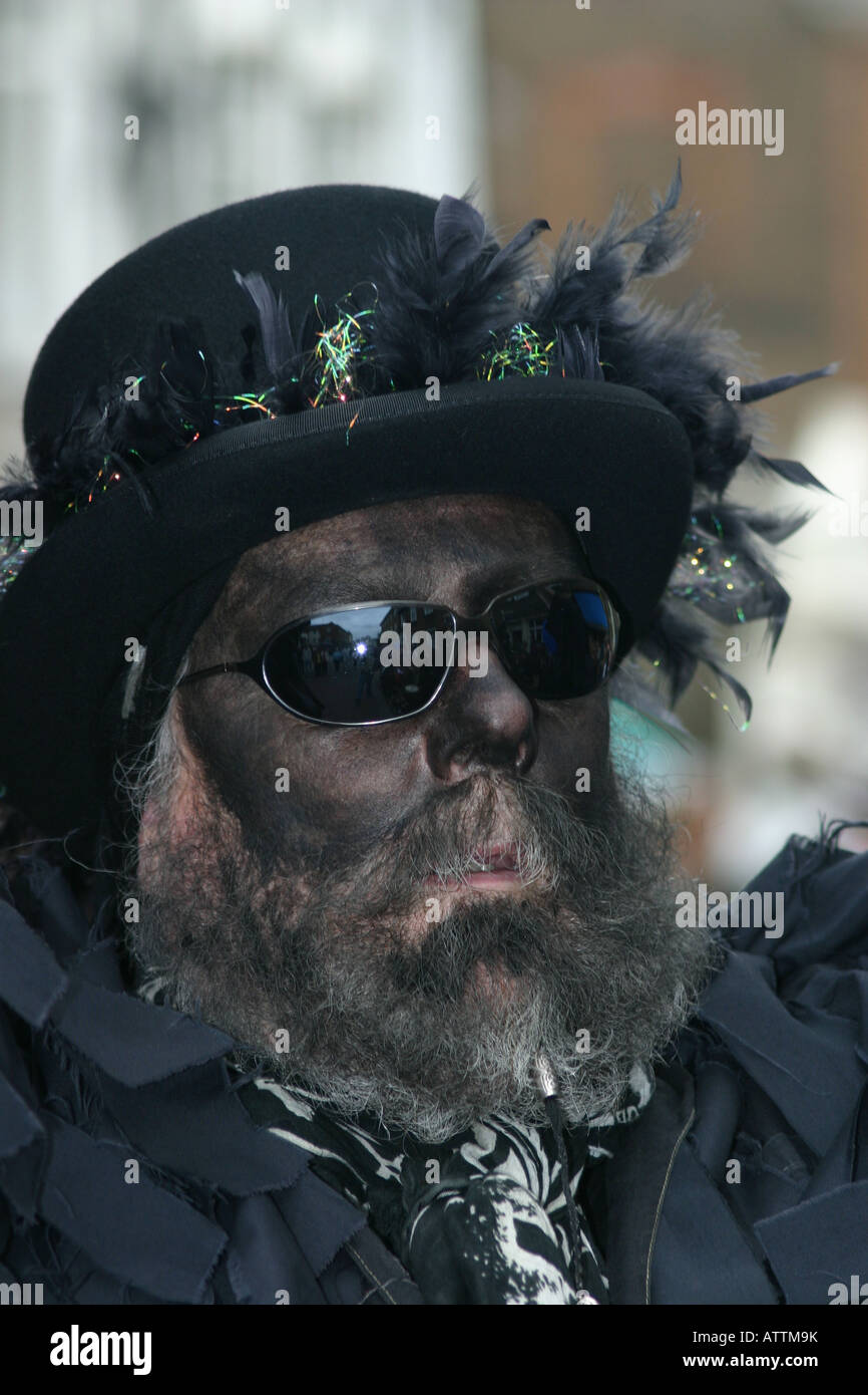 sweeps festival morris face paint painted dancer Stock Photo - Alamy