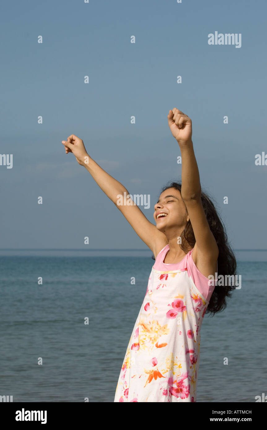 Kids girls raising hands hi-res stock photography and images - Alamy