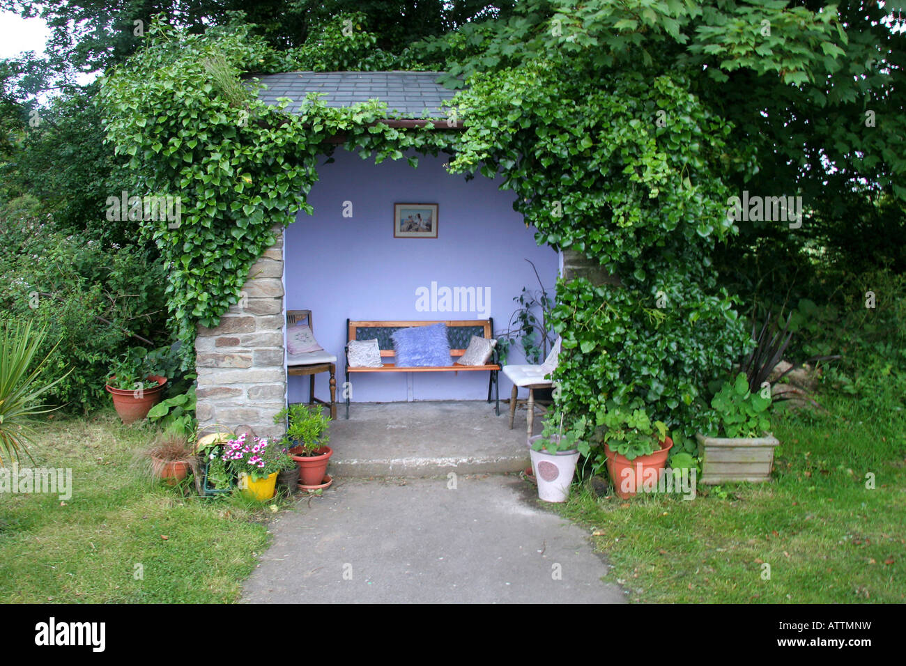 Impressive decorated bus stop situated in the Cornish village of Fowey ...
