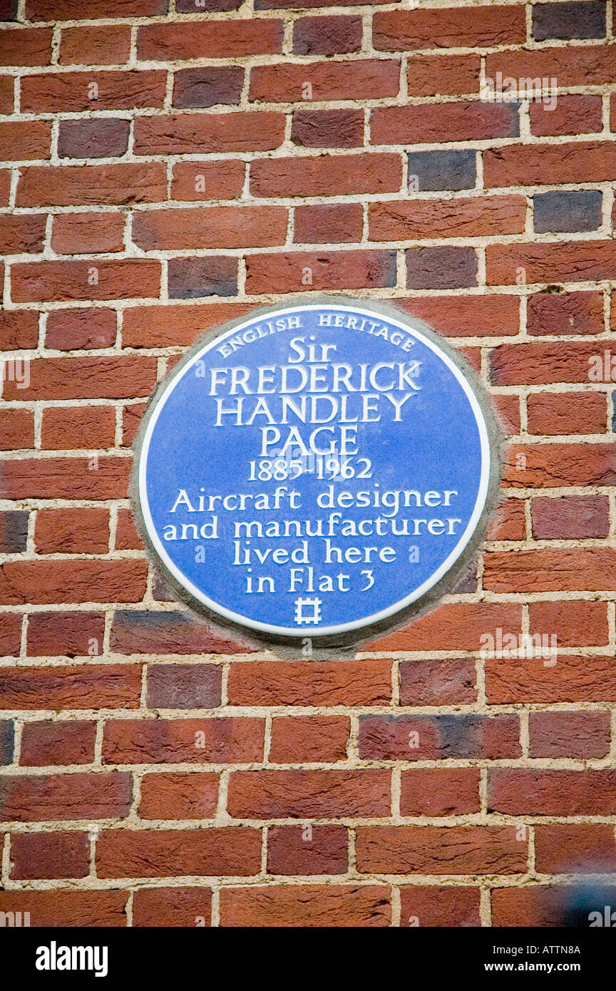 Blue plaque on the London home of Sir Frederick Handley Page aircraft ...