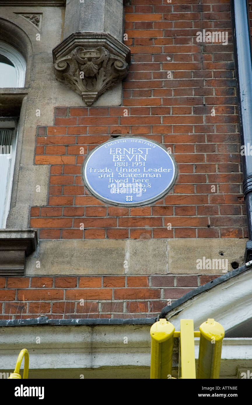 Blue plaque on the London home of Ernest Bevin trade union leader and ...
