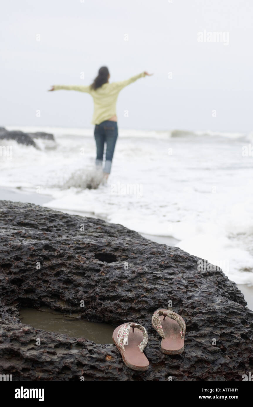 Woman flip flops jeans hi-res stock photography and images - Alamy