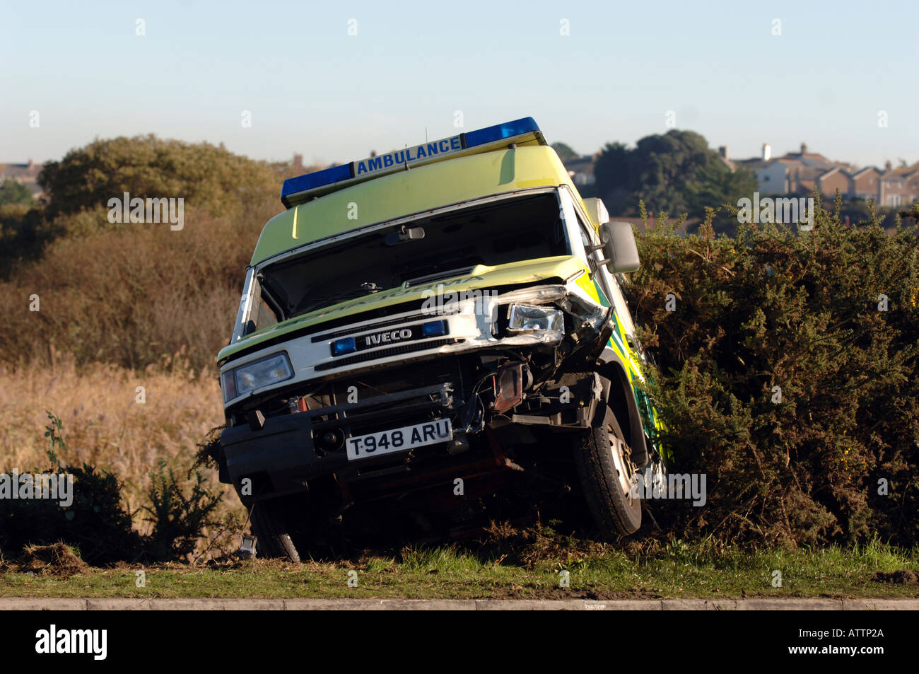 An ambulance that has crashed on the way to an emergency Stock Photo ...