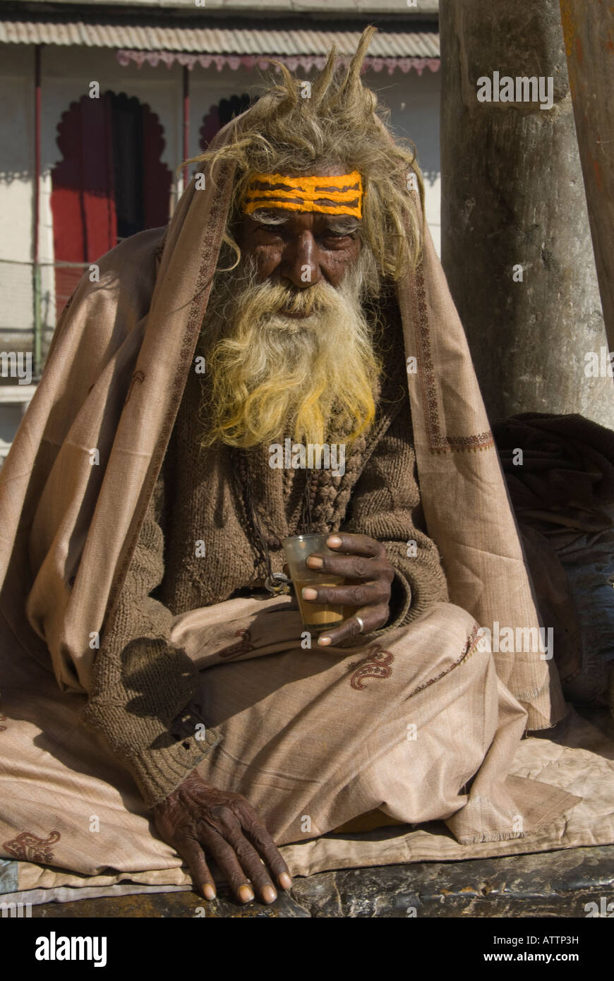 Indian Sadhu Sitting outside a temple in Udaiphur, Rajasthan Stock ...