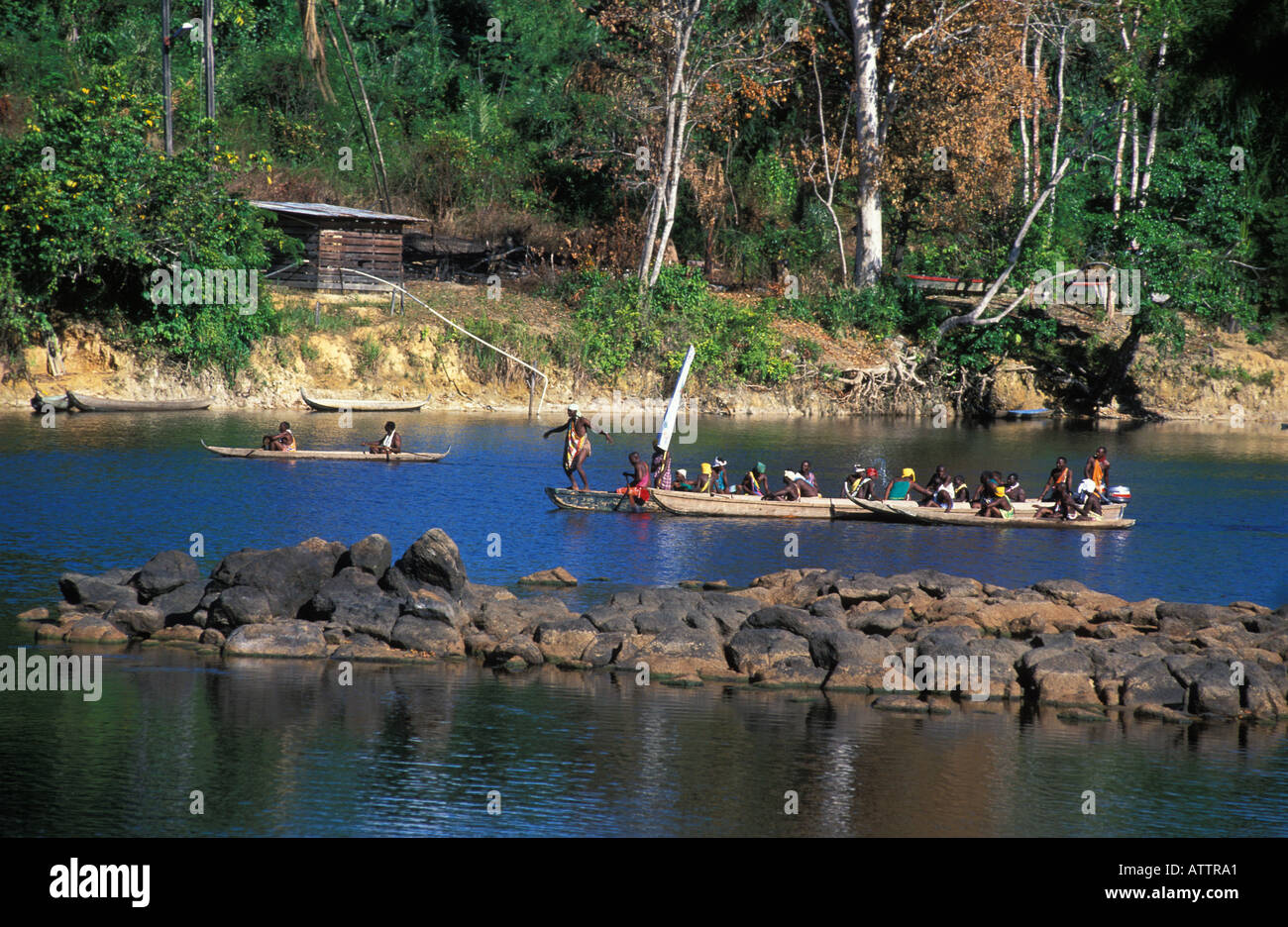 Kumalu a Saramaccan funeral procession on the Pikin Rio river Stock ...